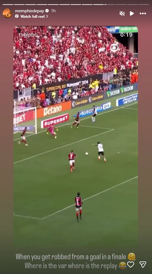 Memphis Depay reclama de arbitragem em gol anulado na Supercopa: "Onde ...